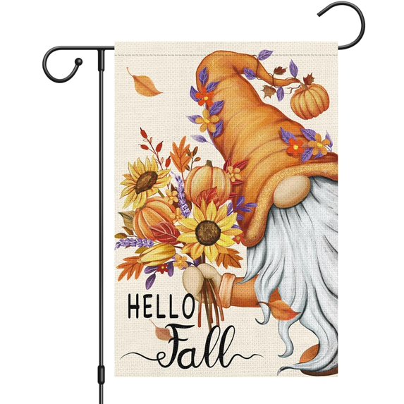 Garden Flag Hello Fall Gnome Flag Pumpkin Sunflower Thanksgiving Rustic ...