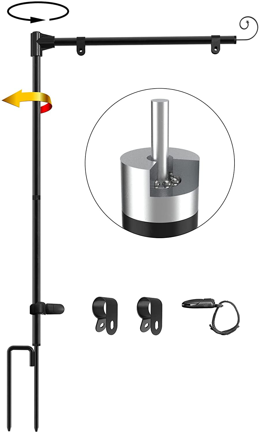 Garden Flag Holder Stand-Top 360° Rotating Flags Without Tangles,with ...