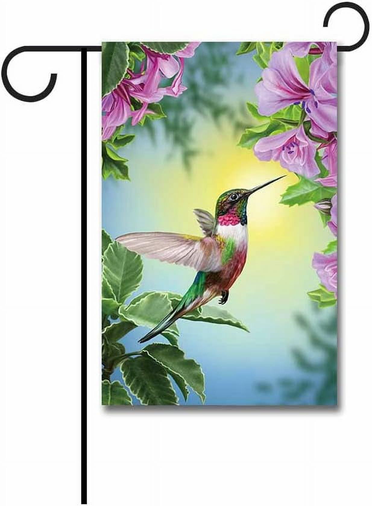 Garden Flag Hummingbird is Foraging in Pink Flowers Spring Summer Decor ...