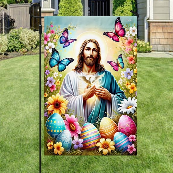 Garden Flag Jesus Christ Easter Day Egg, Religious Spring, 12x18 POLE ...