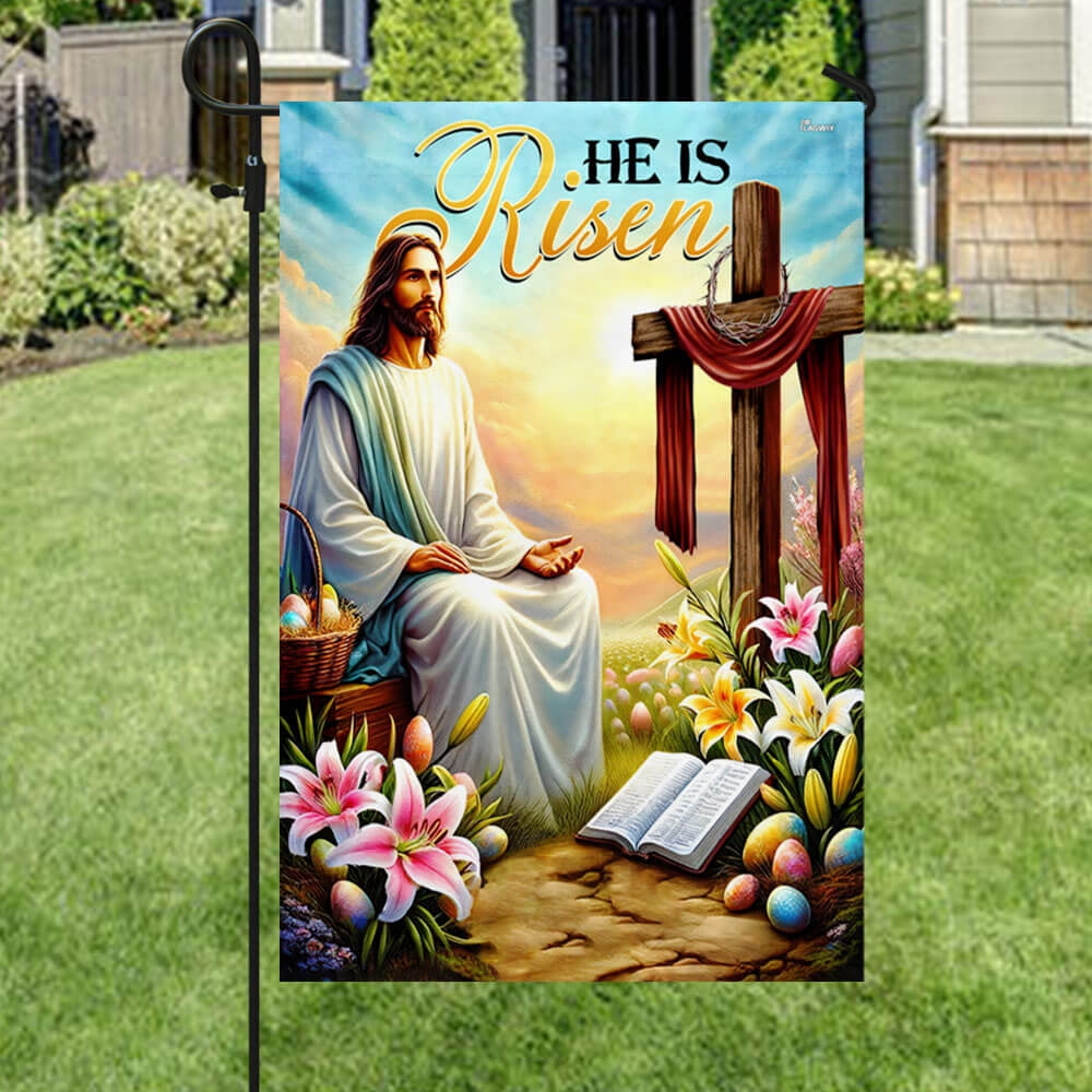 Garden Flag Jesus Christ Easter Day He Is Risen Christian Cross ...