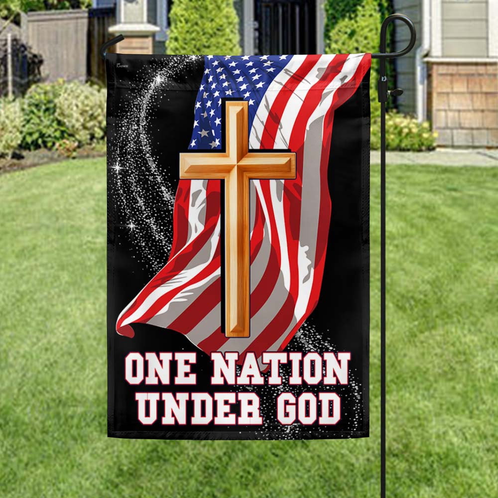 Garden Flag One Nation Under God Christian Cross On American, Religious ...