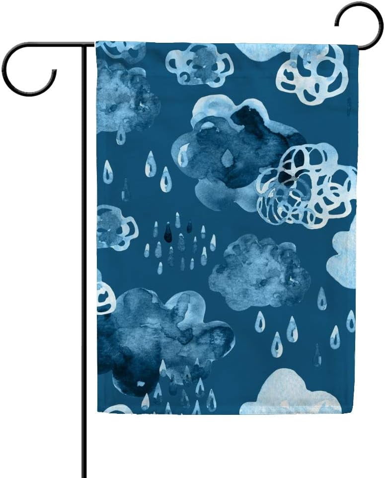 Garden Flag Outdoor ﻿Cool Watercolour Clouds Raindrops Blue Yard Decor ...