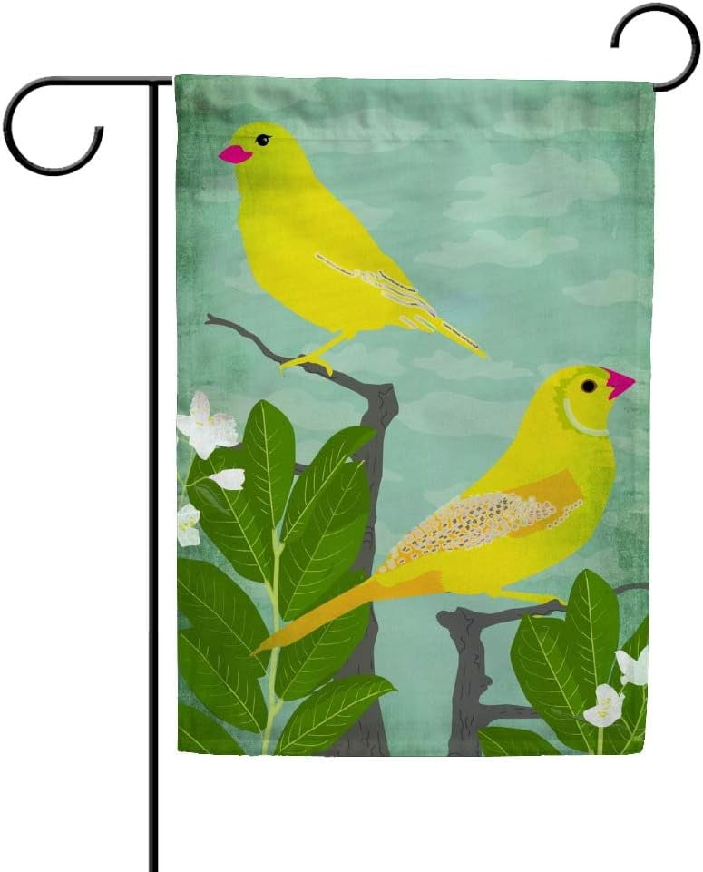 Garden Flag Outdoor Flags Banners Canaries Blossom Branch Wrinkle ...