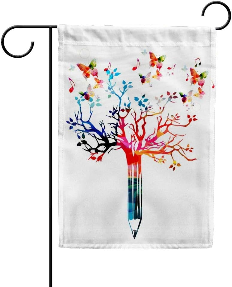 Garden Flag Outdoor Flags Banners Colorful Pencil Tree Butterflies ...