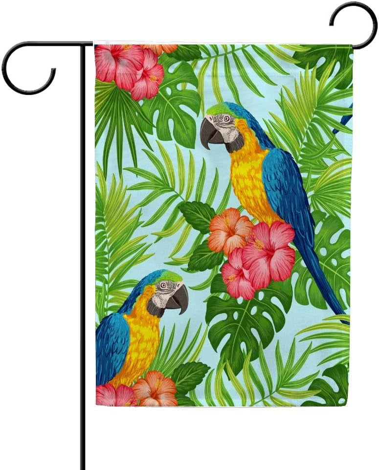 Garden Flag Outdoor Flags Banners Tropical Floral Pattern Parrots ...