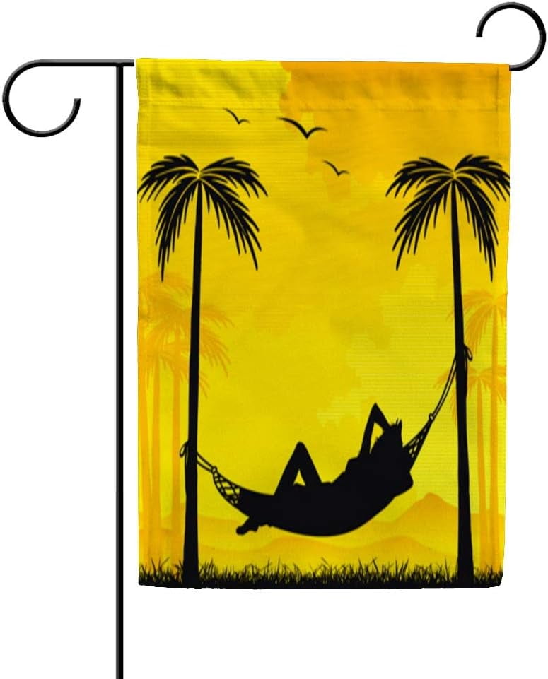 Garden Flag Outdoor Flags Banners Woman Relaxing Hammock Tropical ...