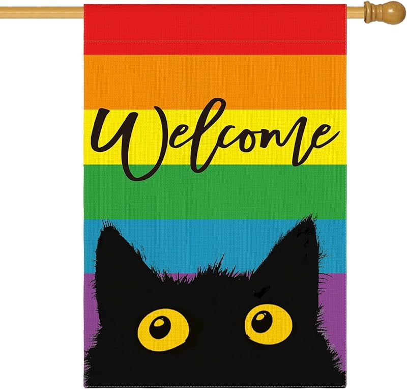 Garden Flag With Rainbow Cat Welcome Design Lgbtq Double-Sided Pride ...