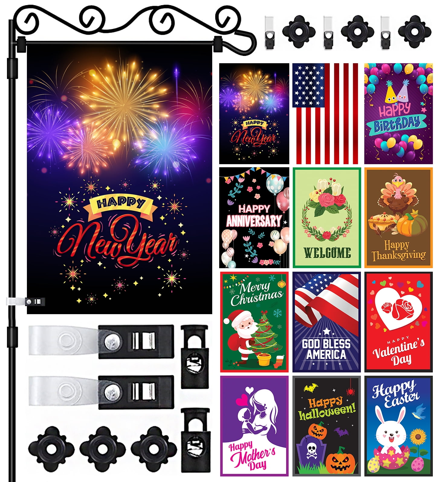 12-Pack Seasonal Garden Flag Set | Burlap Yard Flags for Holidays ...