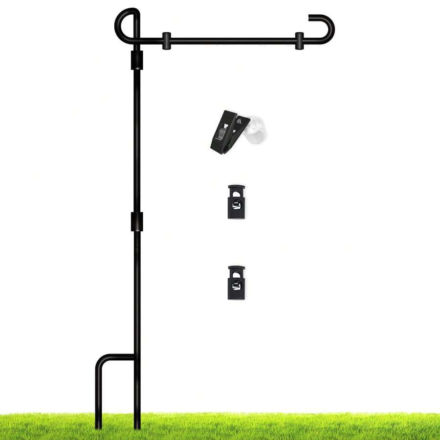 Garden Flag Stand 35.4" Black Metal OutdoorFlag Holder With Tiger Clip ...