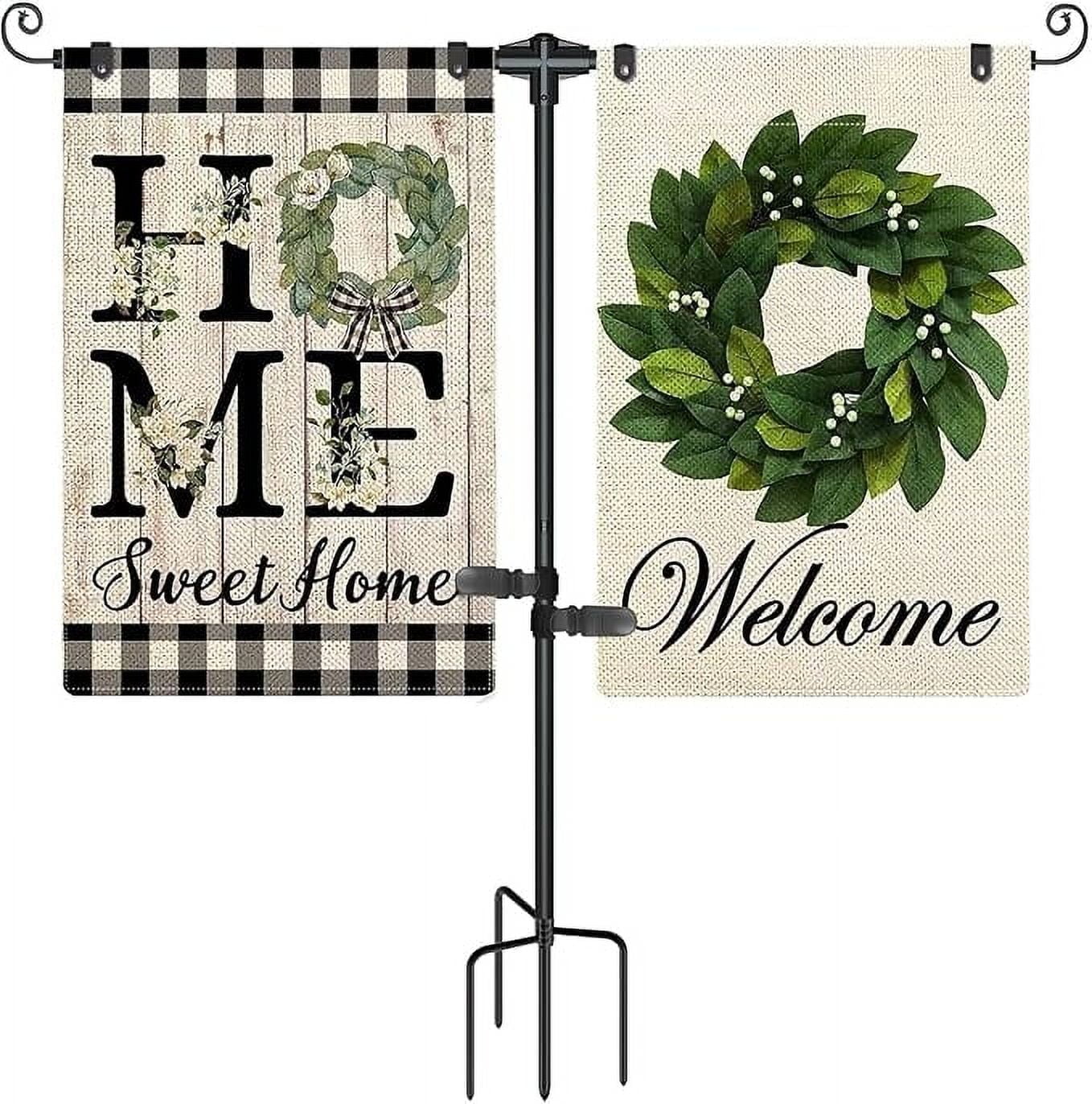 Garden Flag Stand Holder with 4 Prong Base for Double Flags - 3/4 Inch ...