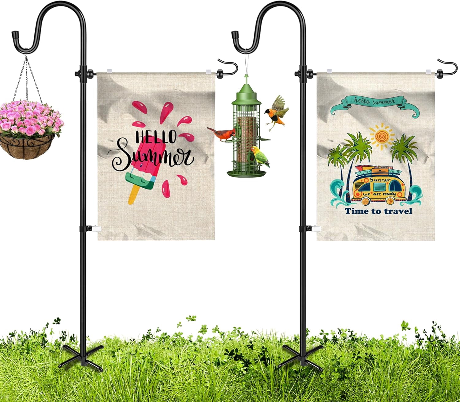 Garden Flag Stand, Sturdy 2-Pack Flag Pole Holder with Shepherd Hook ...