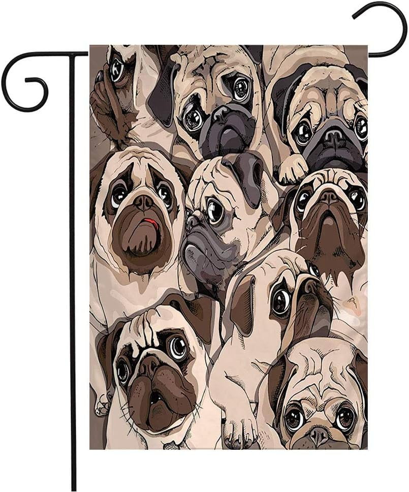 Garden Flag Welcome Flag Adorable Retro Happy Many Pugs Composition ...