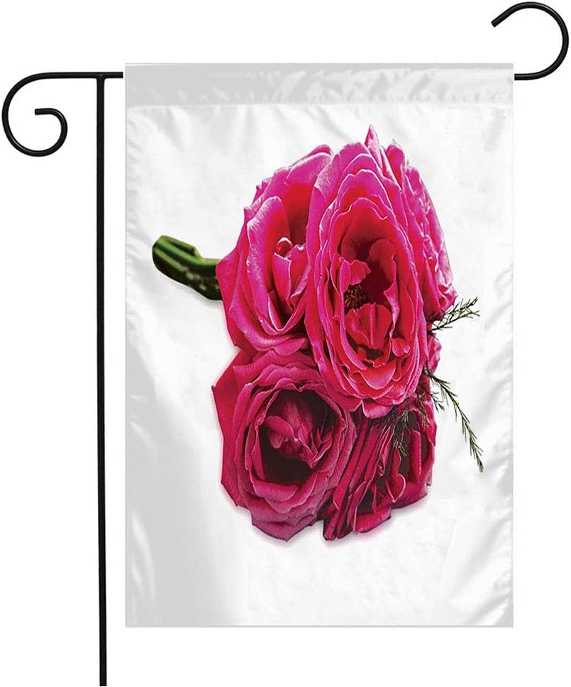 Garden Flag Welcome Flag Color Pink in Roses Anniversary White Flowers ...