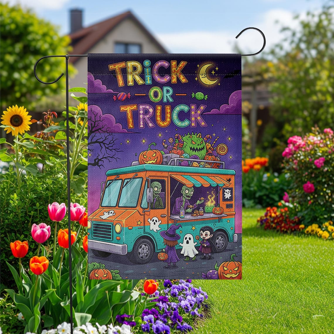Garden Flag Winter Flag, Monster Food Truck - Spooky Fall Decor, 12x18 ...