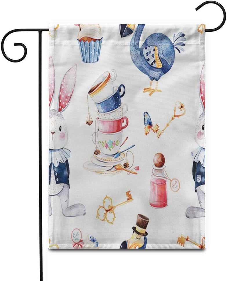 Garden Flag Wonderland Magical Pattern Bottle Dodo Bird Golden Keys ...