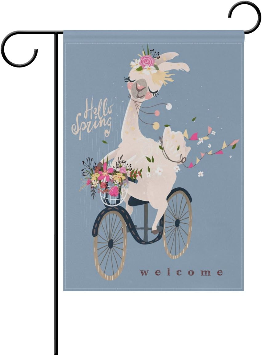 Garden Flag Yard Decoration, Cute Alpaca with Floral Wreath Hanging ...