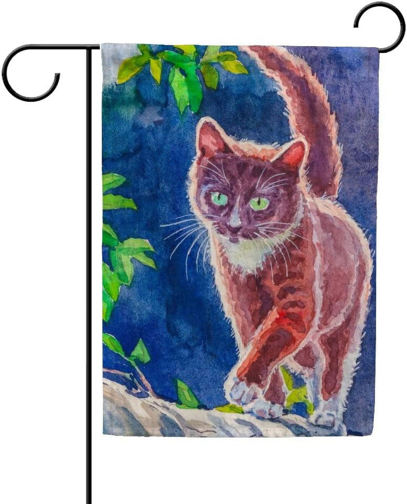 Garden Flag Yard Sign Decoration Cute Red Cat Walking Greeting Sign ...