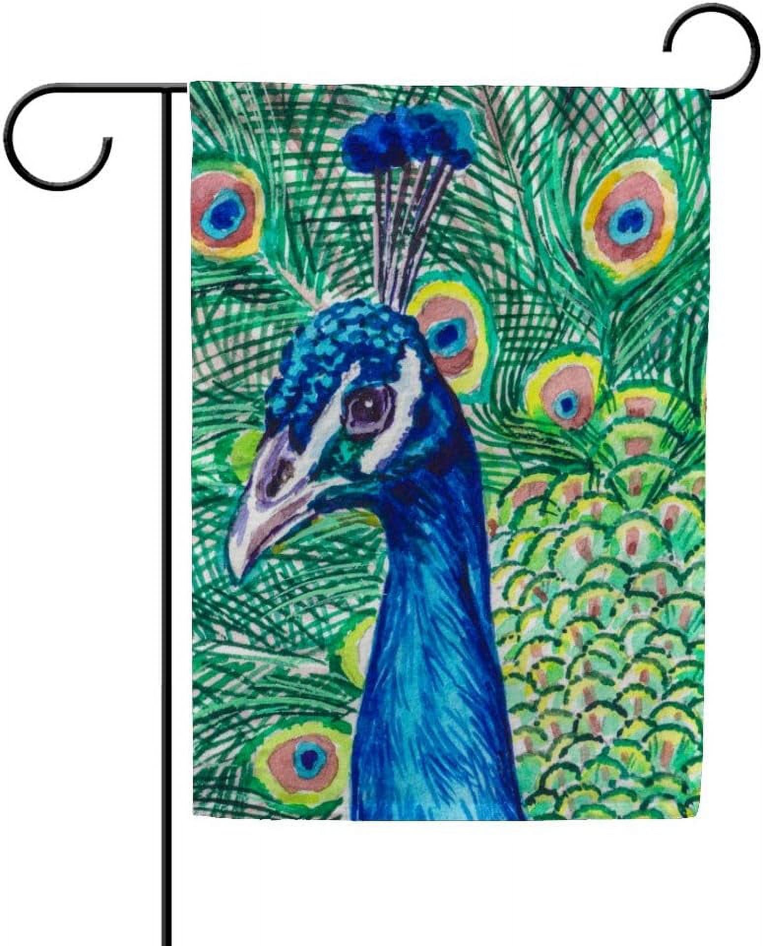 Garden Flag Yard Sign Decoration Peacock Bird Green Feathers Greeting ...