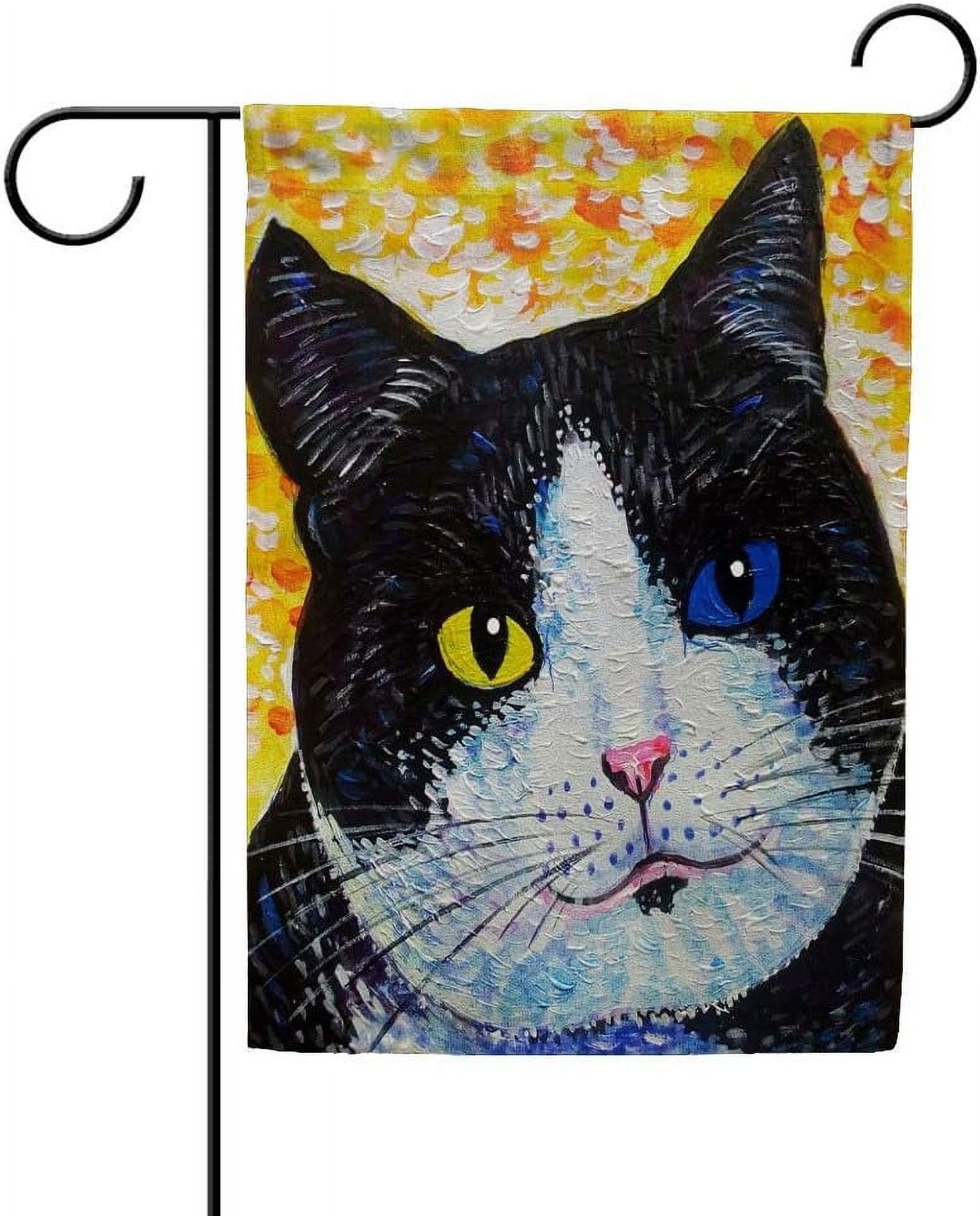 Garden Flag Yard Sign Decoration Smiling Cat Yellow Greeting Sign ...