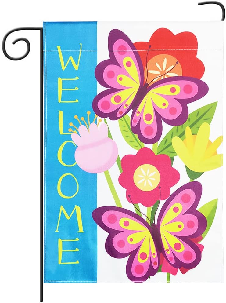 Garden Flag for Outside,30x45 cm Floral Butterfly Double Sided Spring ...