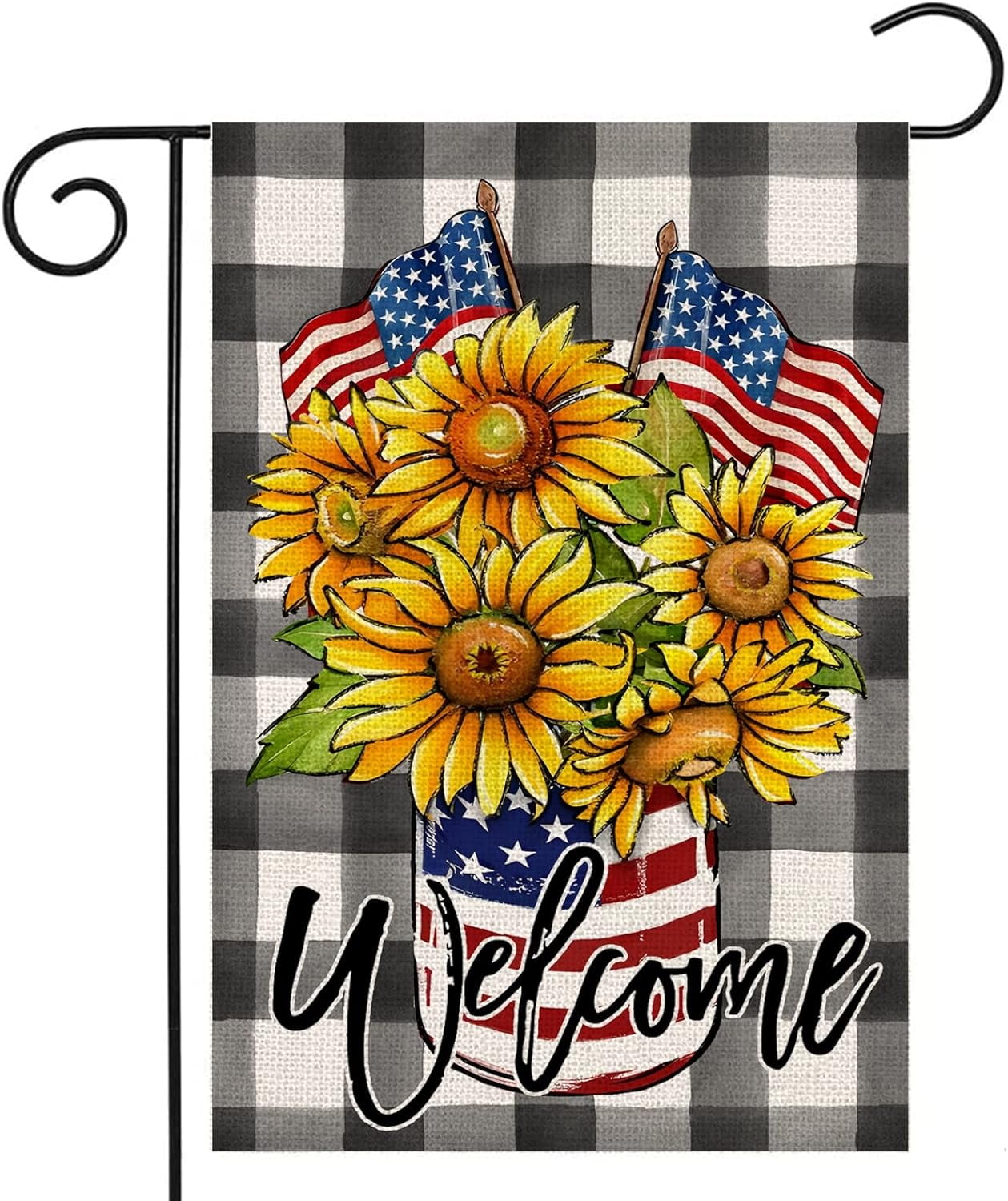 Garden Flags 12x18 Inch Double Sided,Buffalo Plaid with Sunflowers ...