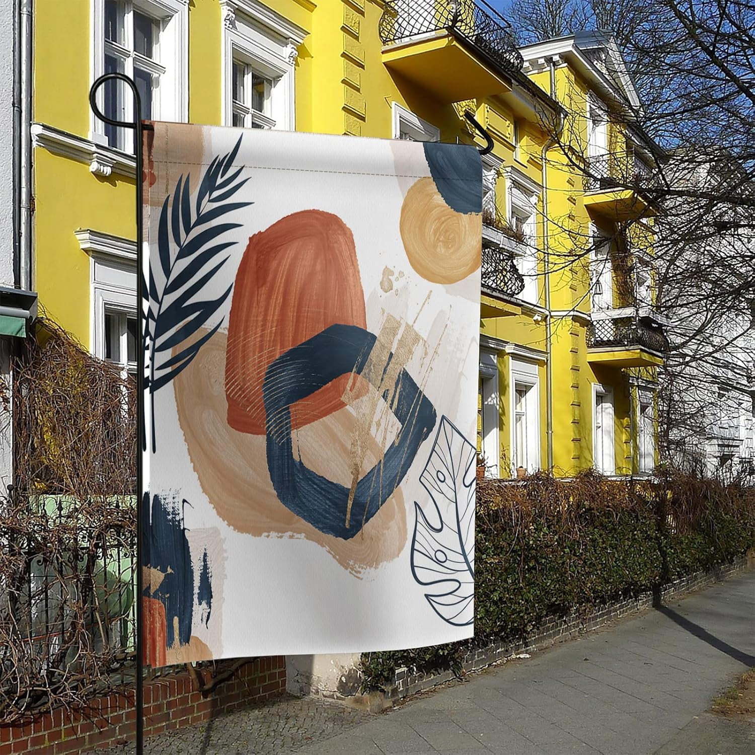 Garden Flags, Abstract Mid Century Modern Geometric Plant Boho Garden ...
