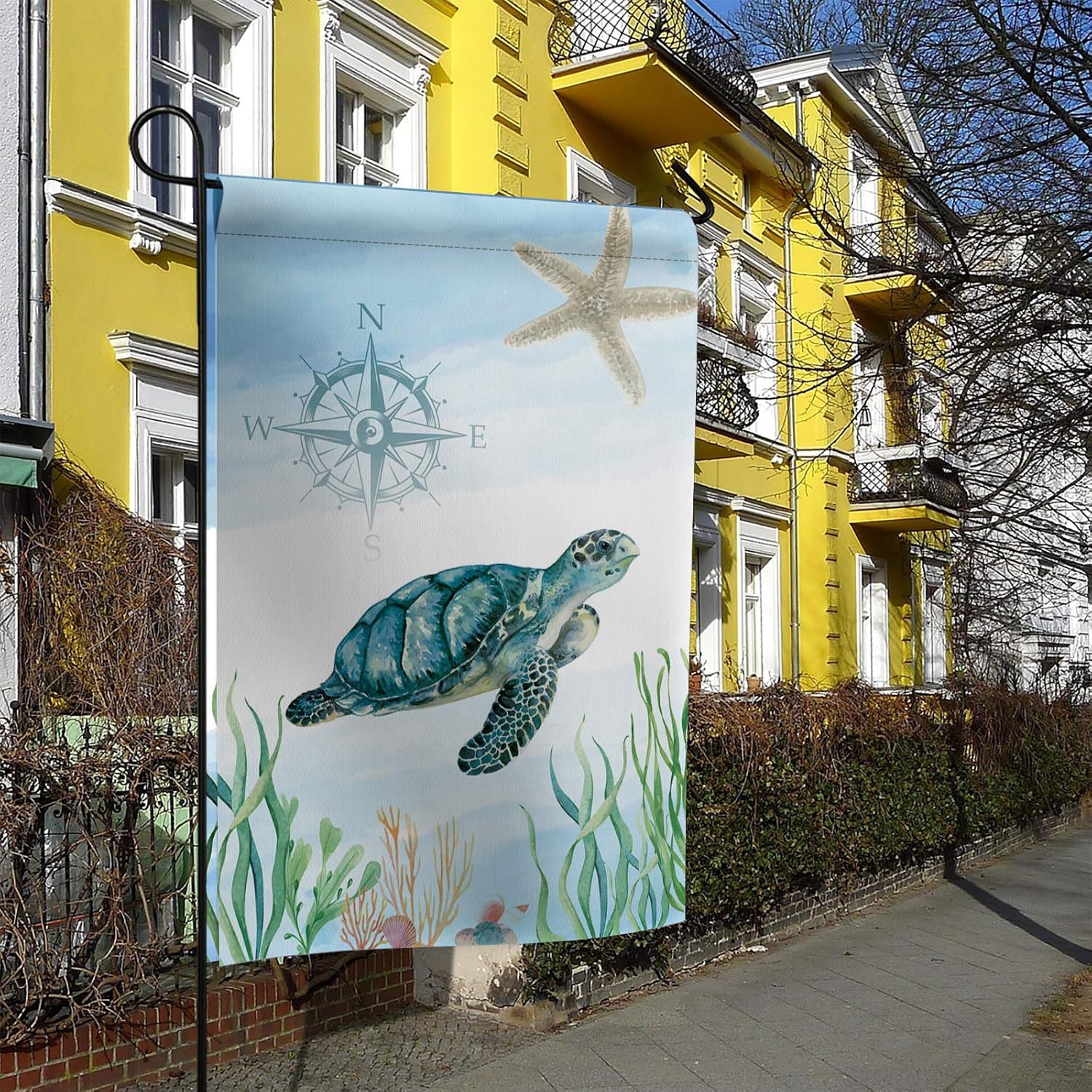 Garden Flags, Beach Themed Coastal Sea Turtle Nautical Map Ocean ...