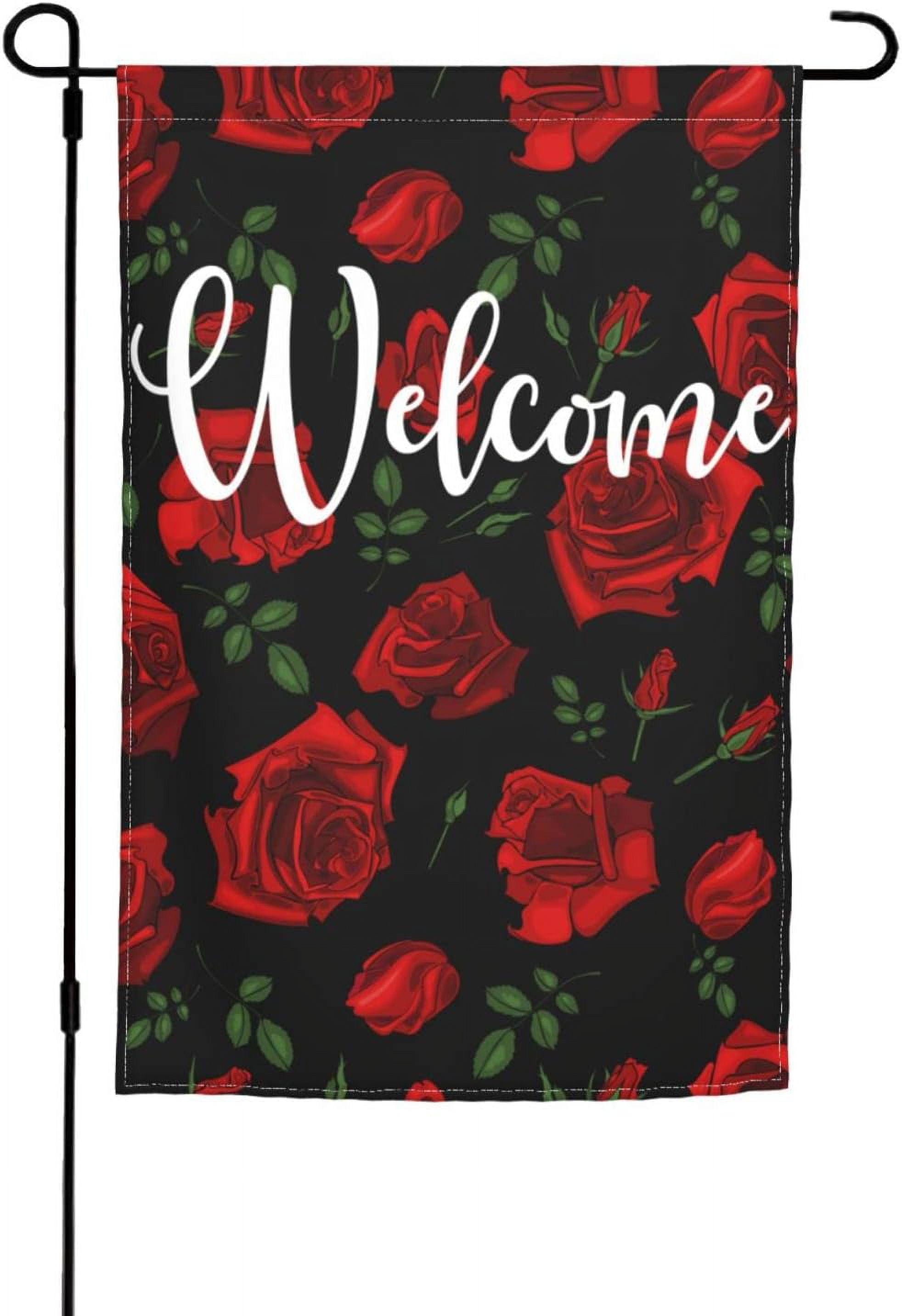 Garden Flags Bright Red Roses Premium Yard Flag Watercolor Floral ...