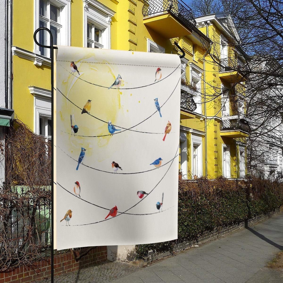 Garden Flags, Colorful Birds On The Wire Garden Flag, Yard Decorations ...