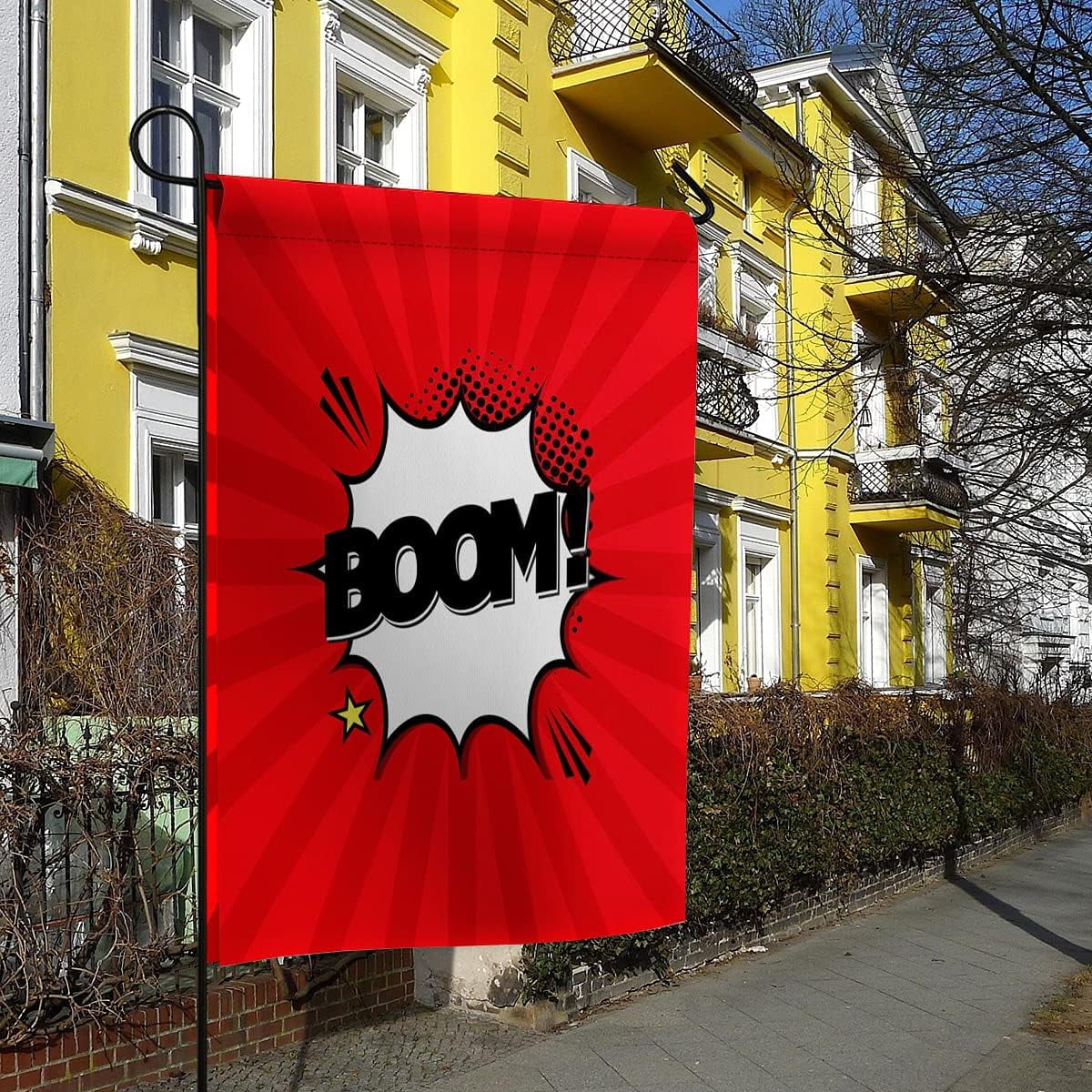 Garden Flags, Comic Art Boom Red And Black Garden Flag, Yard ...