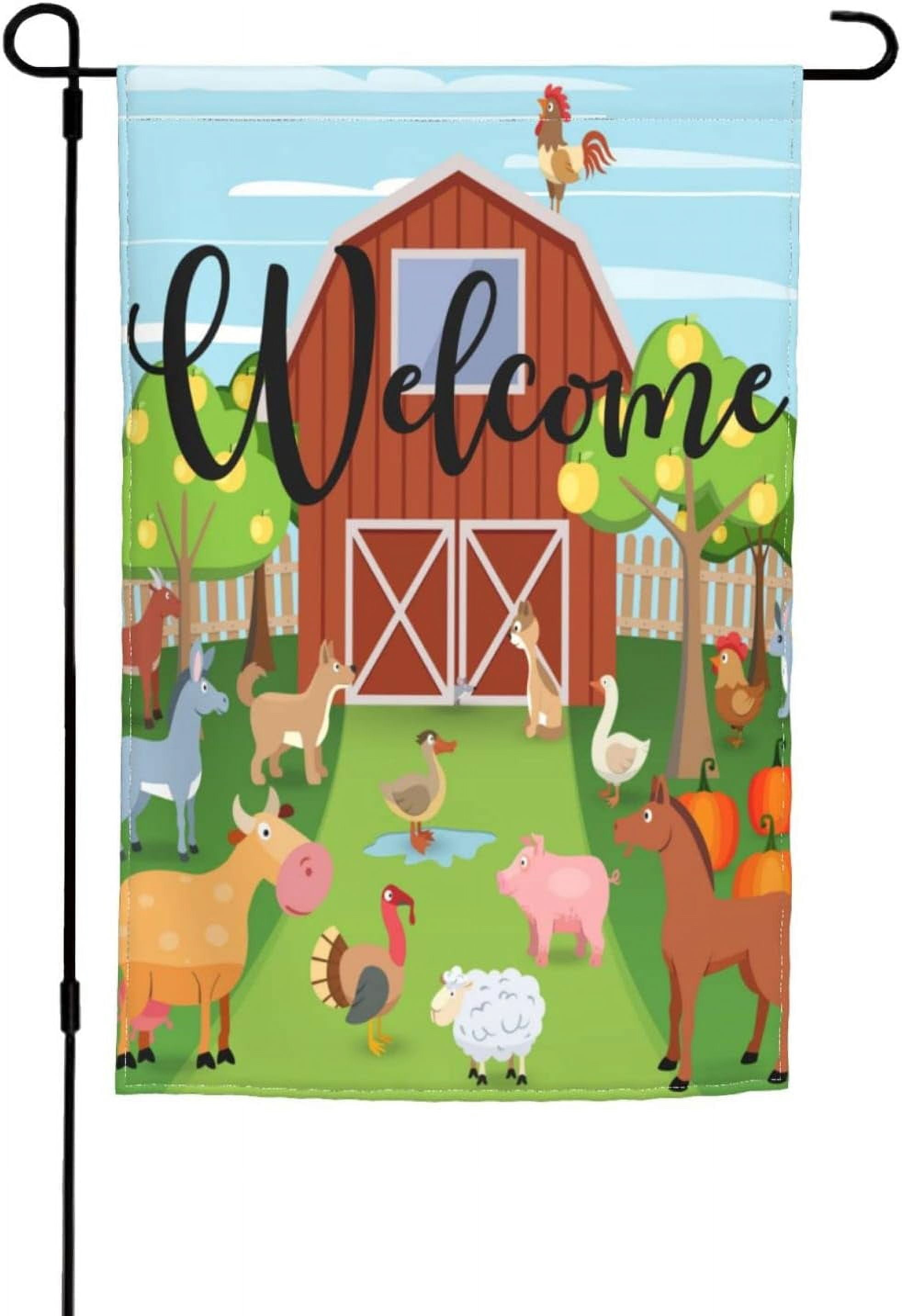Garden Flags Cute Colorful Farm Animals Wooden House Premium Yard Flag ...