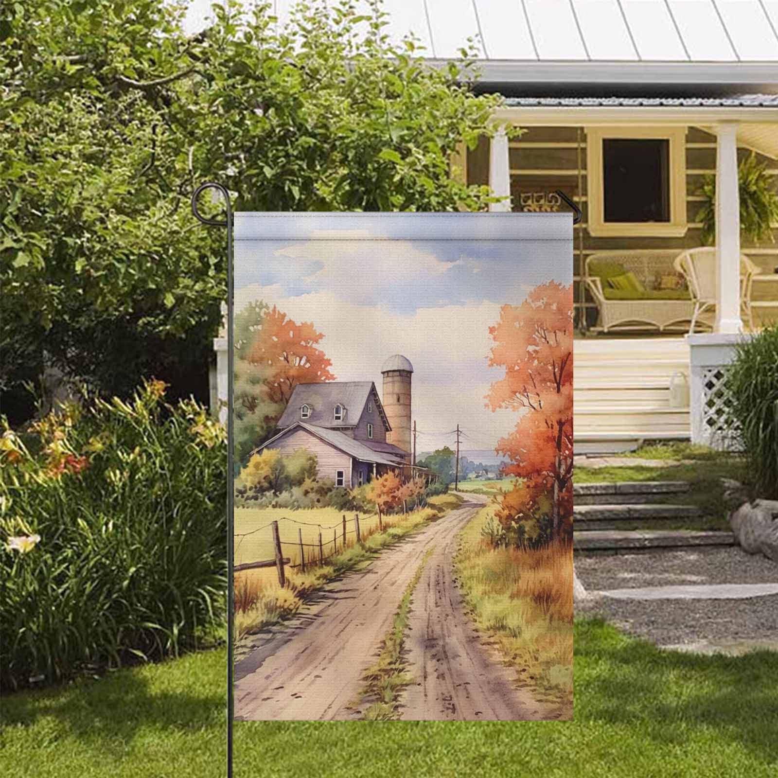 Garden Flags Cute Colorful Farm Wooden House Flag Trees Holiday Party ...