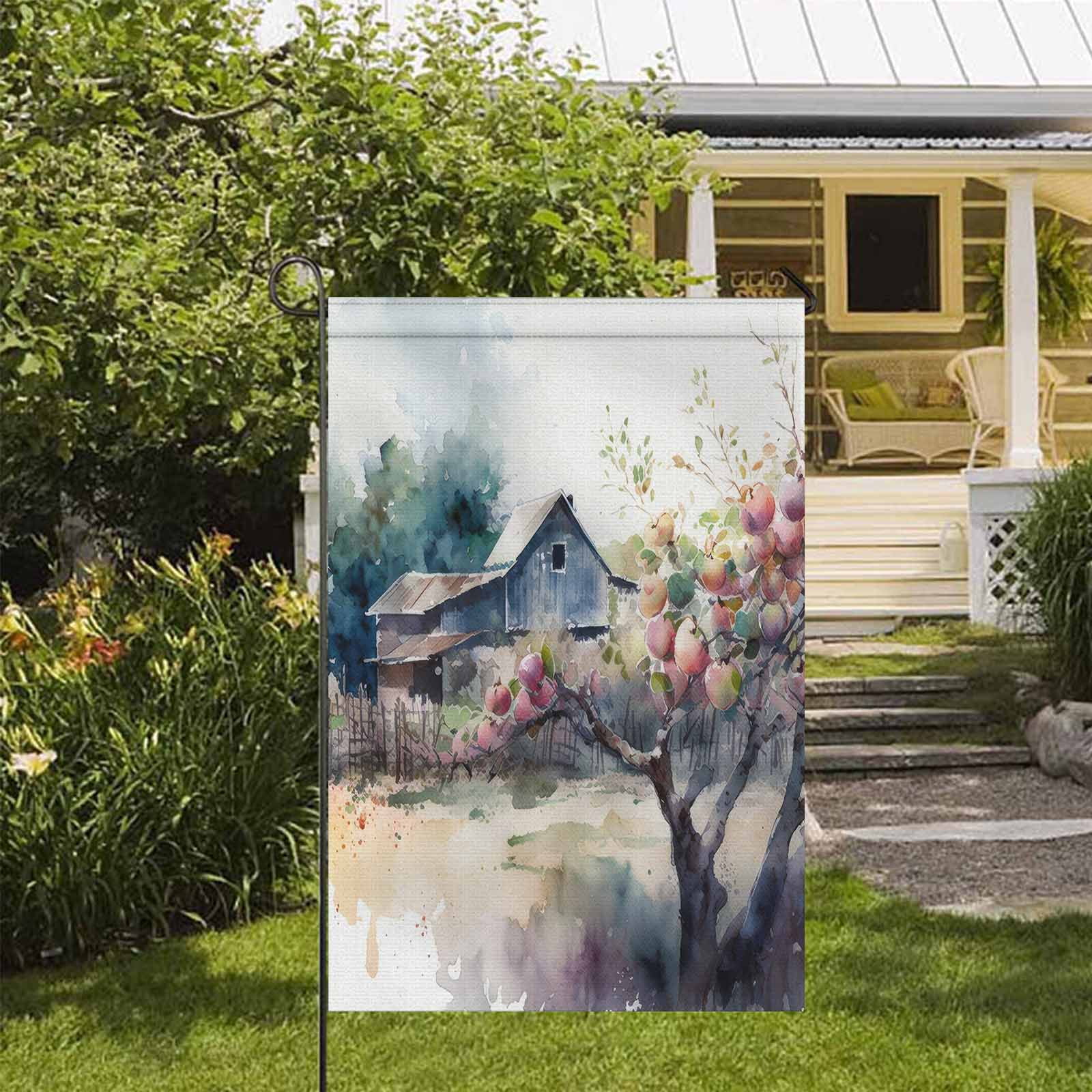 Garden Flags Cute Colorful Farm Wooden House Flag Trees Holiday Party ...