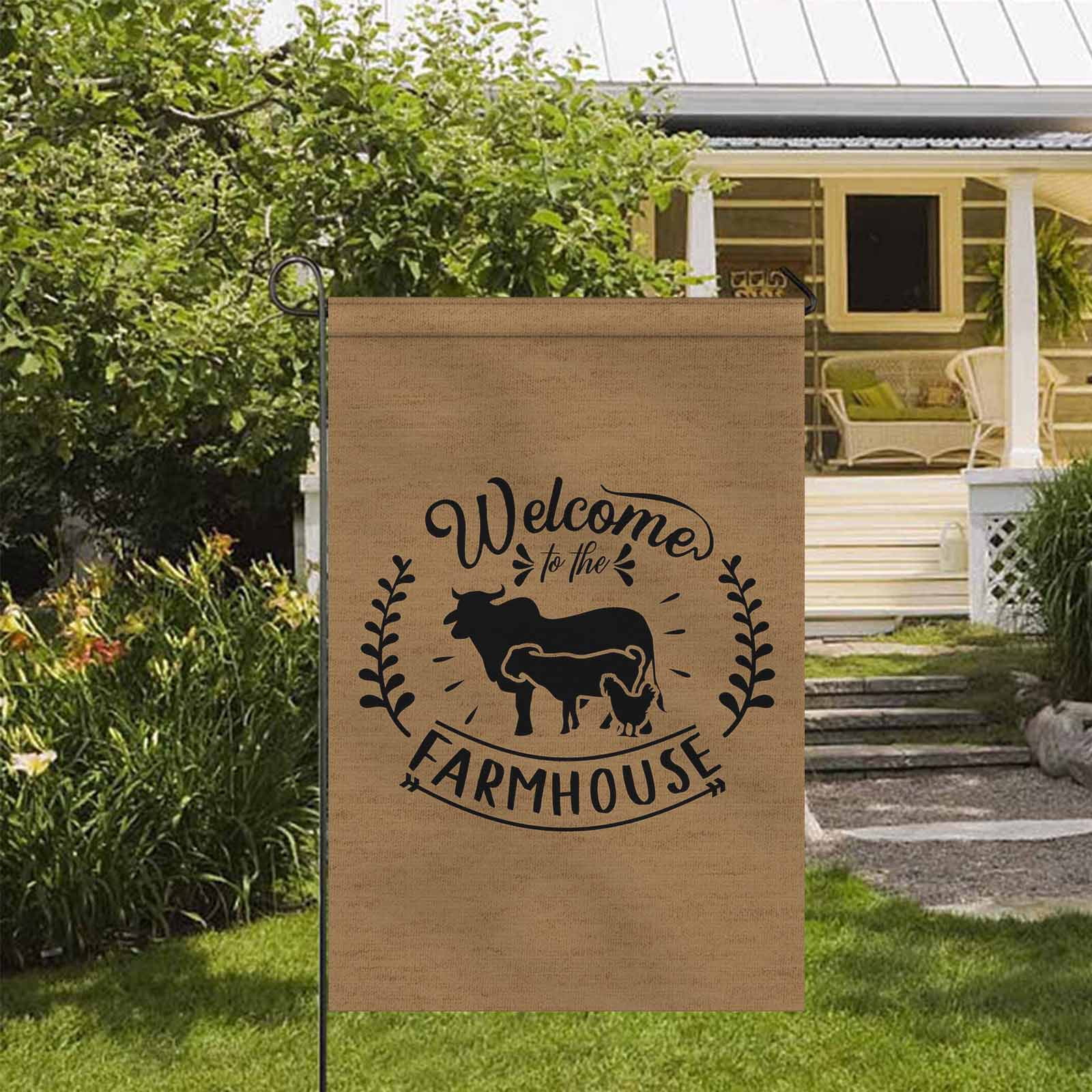 Garden Flags Cute Colorful Farm Wooden House Flag Trees Holiday Party ...