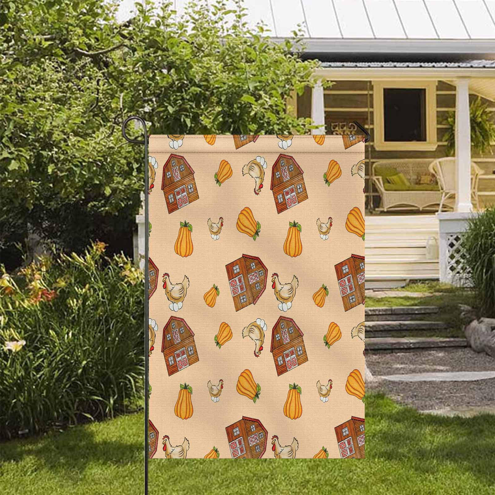 Garden Flags Cute Colorful Farm Wooden House Flag Trees Holiday Party ...