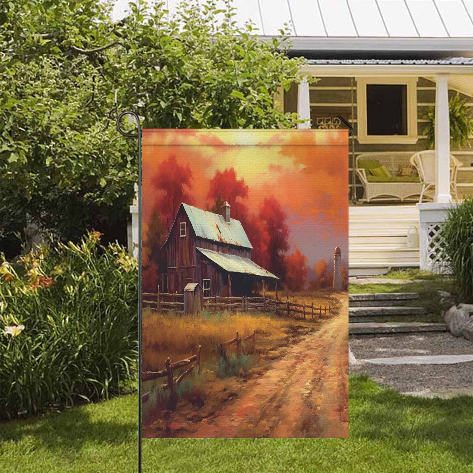 Garden Flags Cute Colorful Farm Wooden House Flag Trees Holiday Party ...