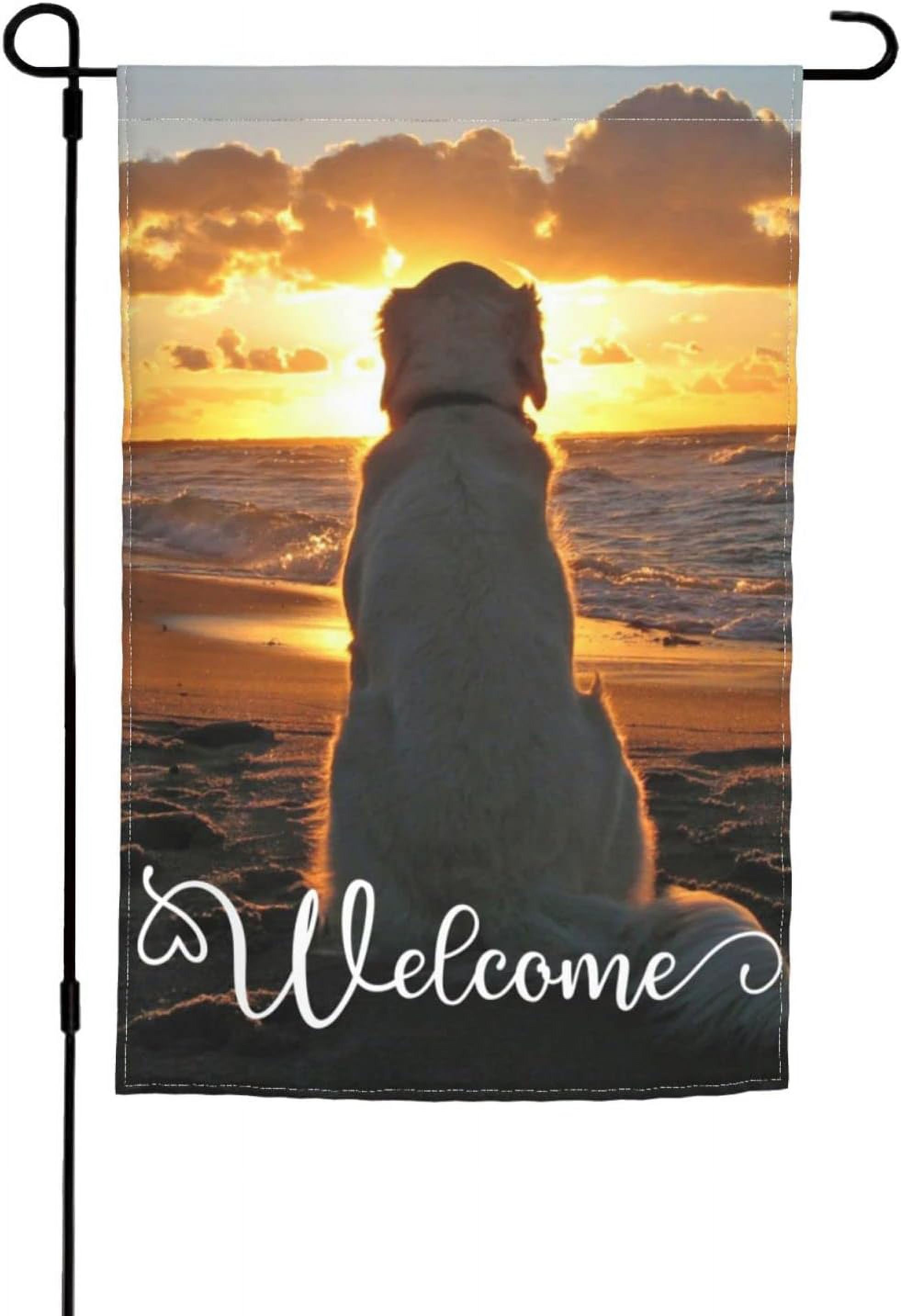 Garden Flags Cute Golden Retriever Sitting on Beach Premium Yard Flag ...