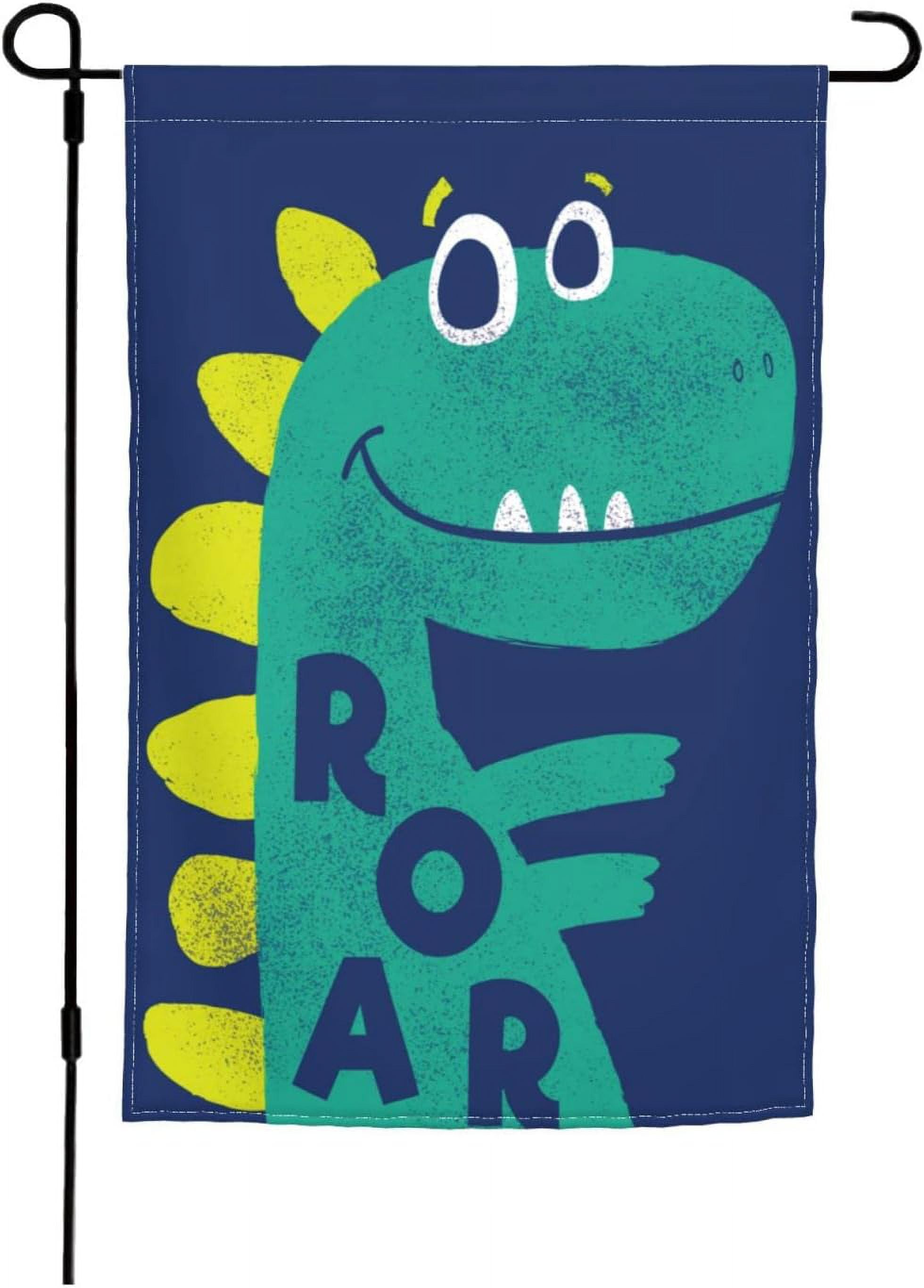 Garden Flags Dino Little Cute Animal Green Yellow Tyrannosaurus ...