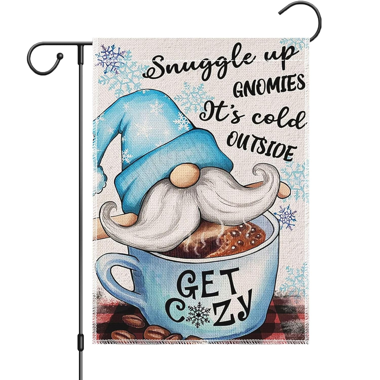 Garden Flags, Double Sided Gnome Garden Flag, Get Cozy Blue Coffee Cup ...