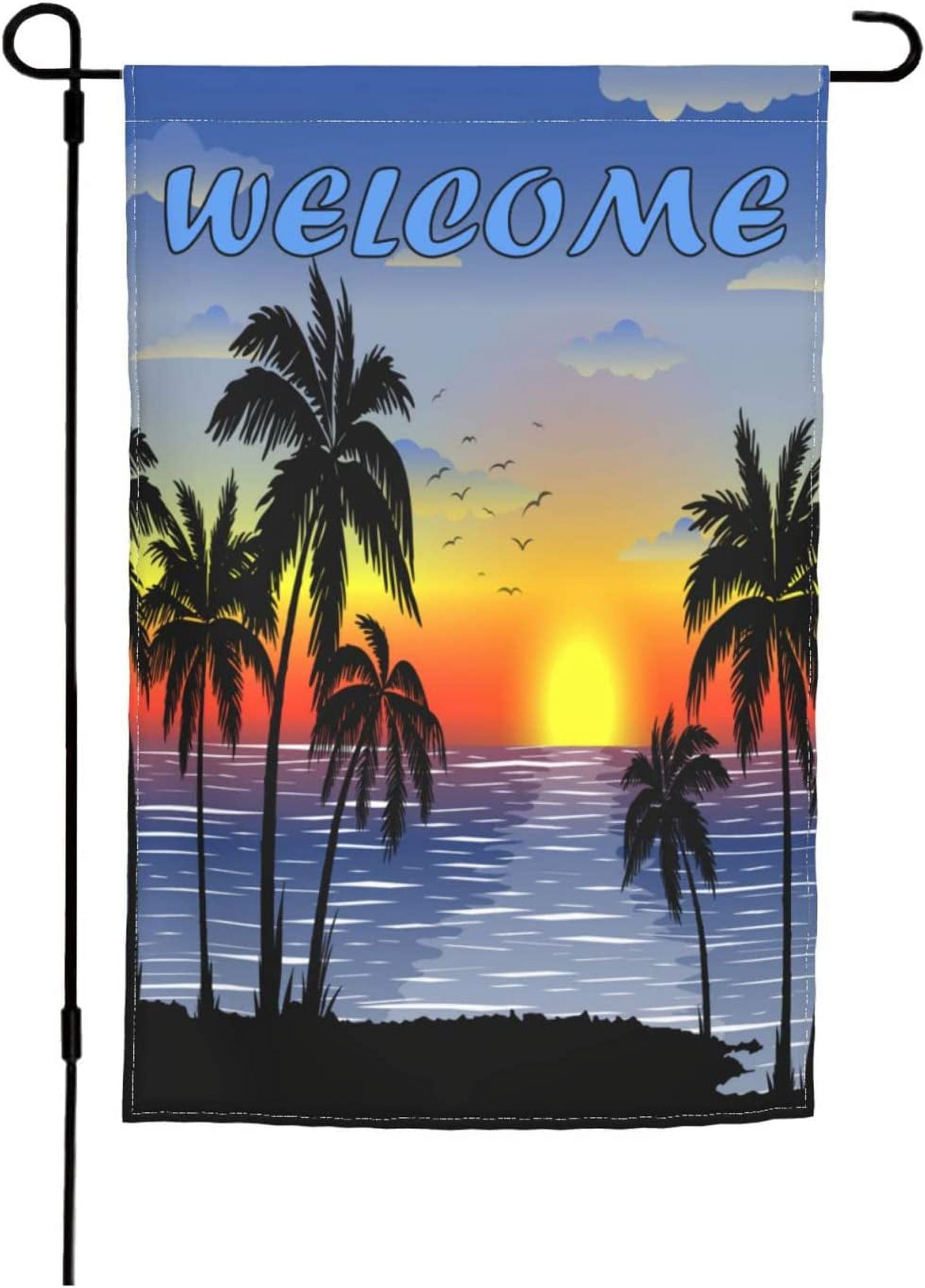 Garden Flags Exotic Tropical Palm Tree Seaside Sea Beach Sunset ...