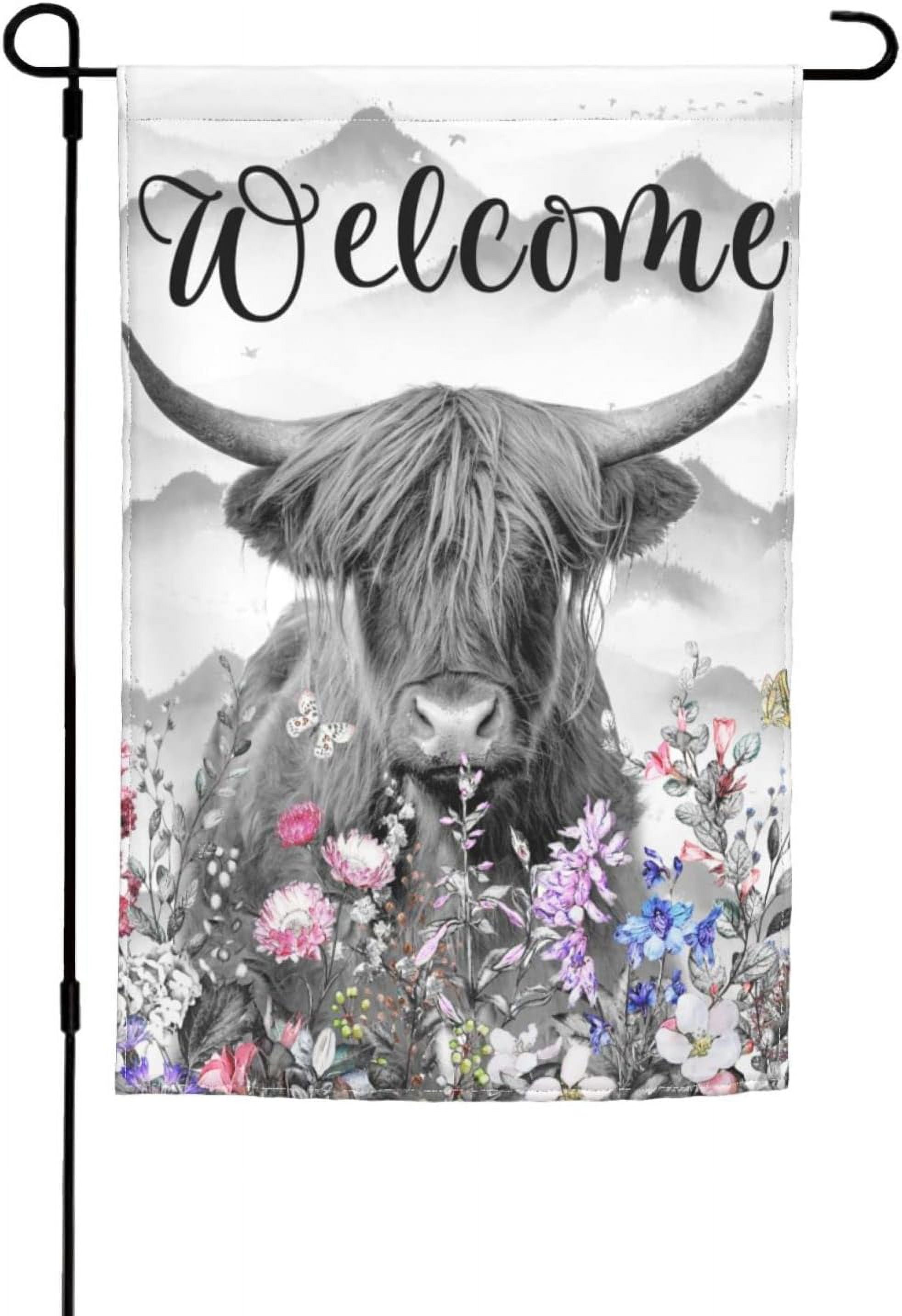 Garden Flags Farmhouse Highland Cow Cattle with Flowers Premium Yard ...