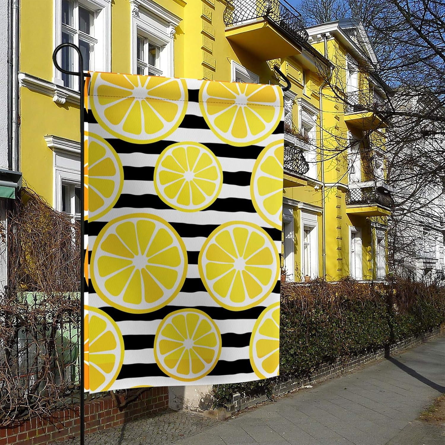 Garden Flags, Fresh Lemon Slices On Black Stripes Garden Flag, Yard ...