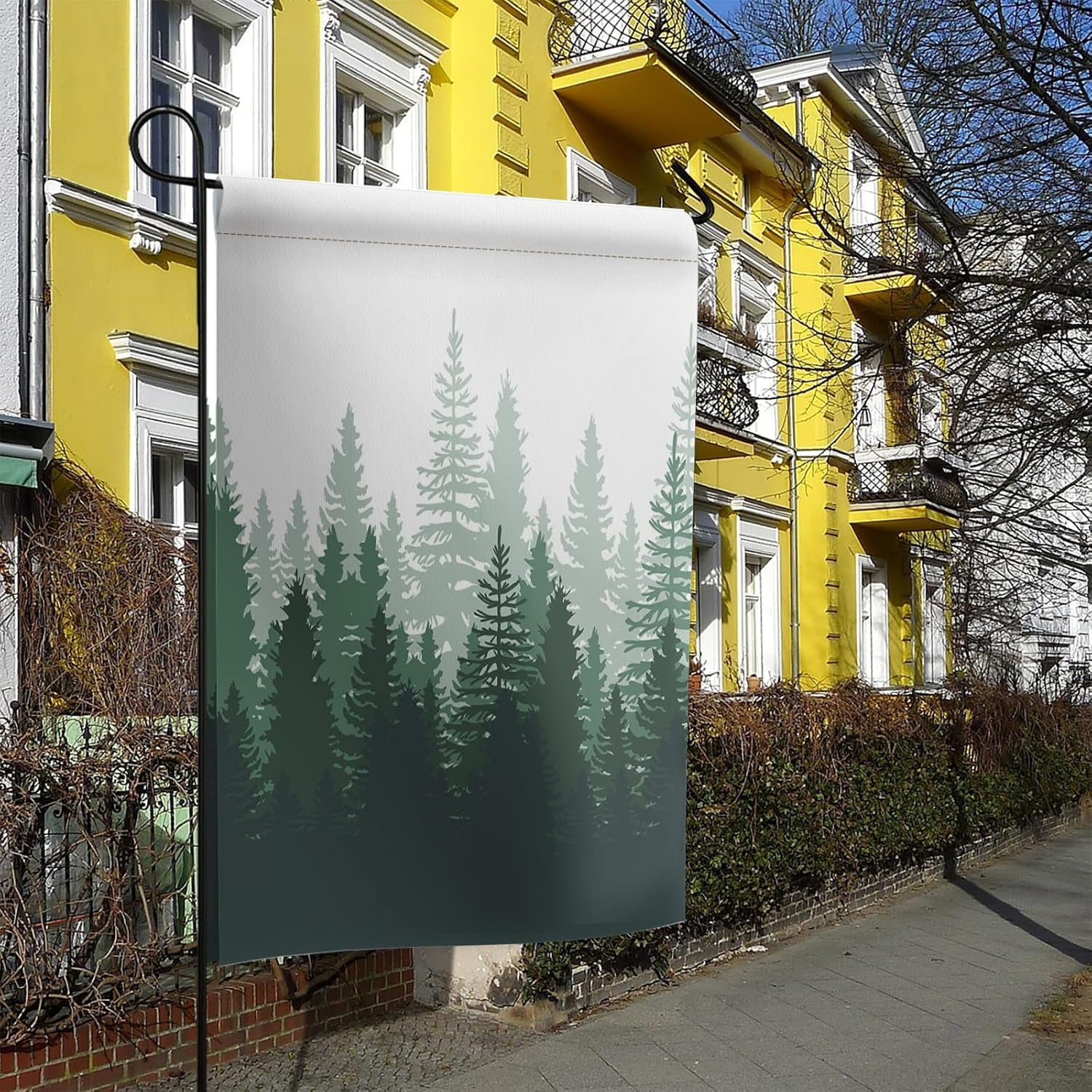Garden Flags, Green Watercolor Forest Pine Trees Garden Flag, Yard ...