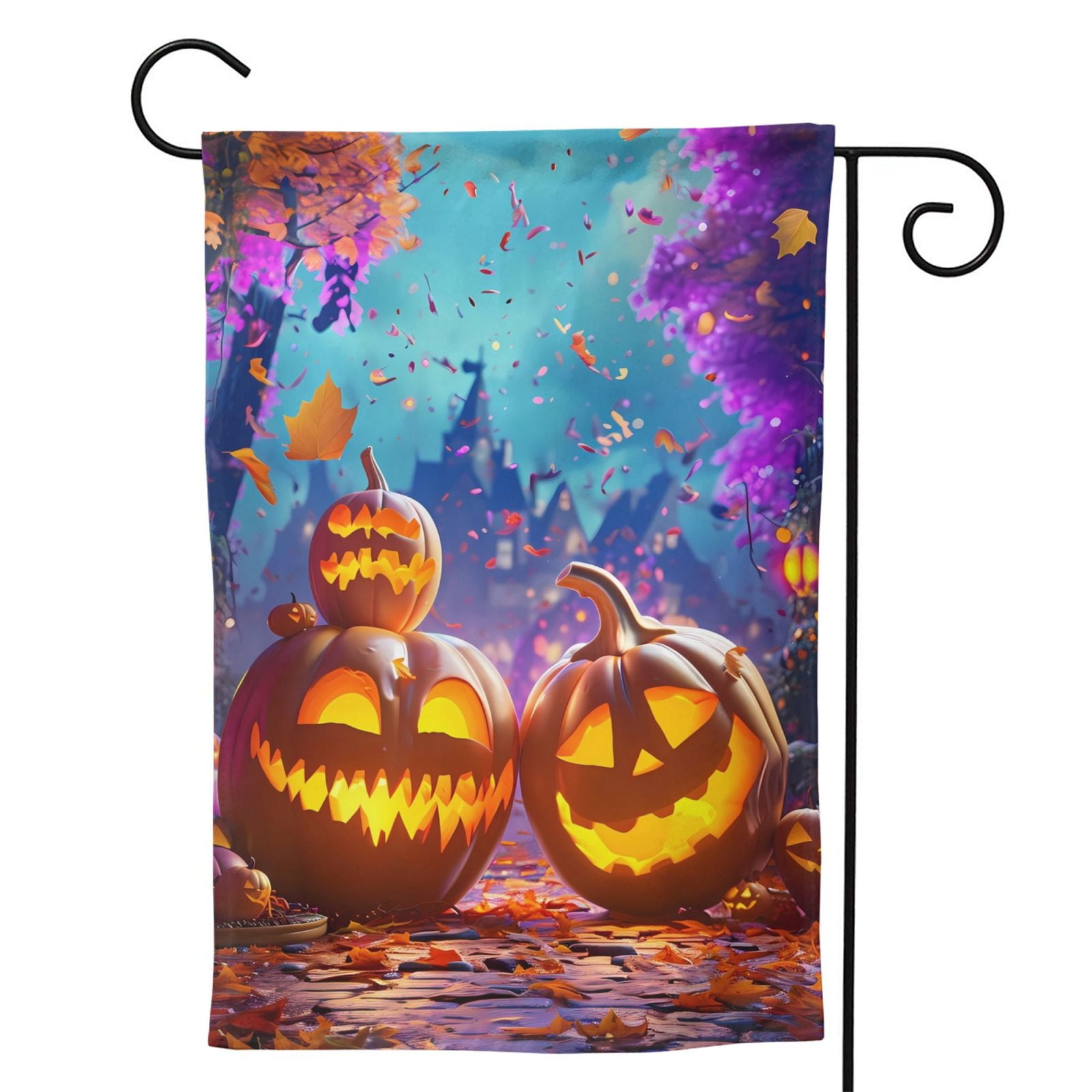 Garden Flags- Halloween Maple Leaf Pumpkin Castle Double Sided 28 x 40 ...