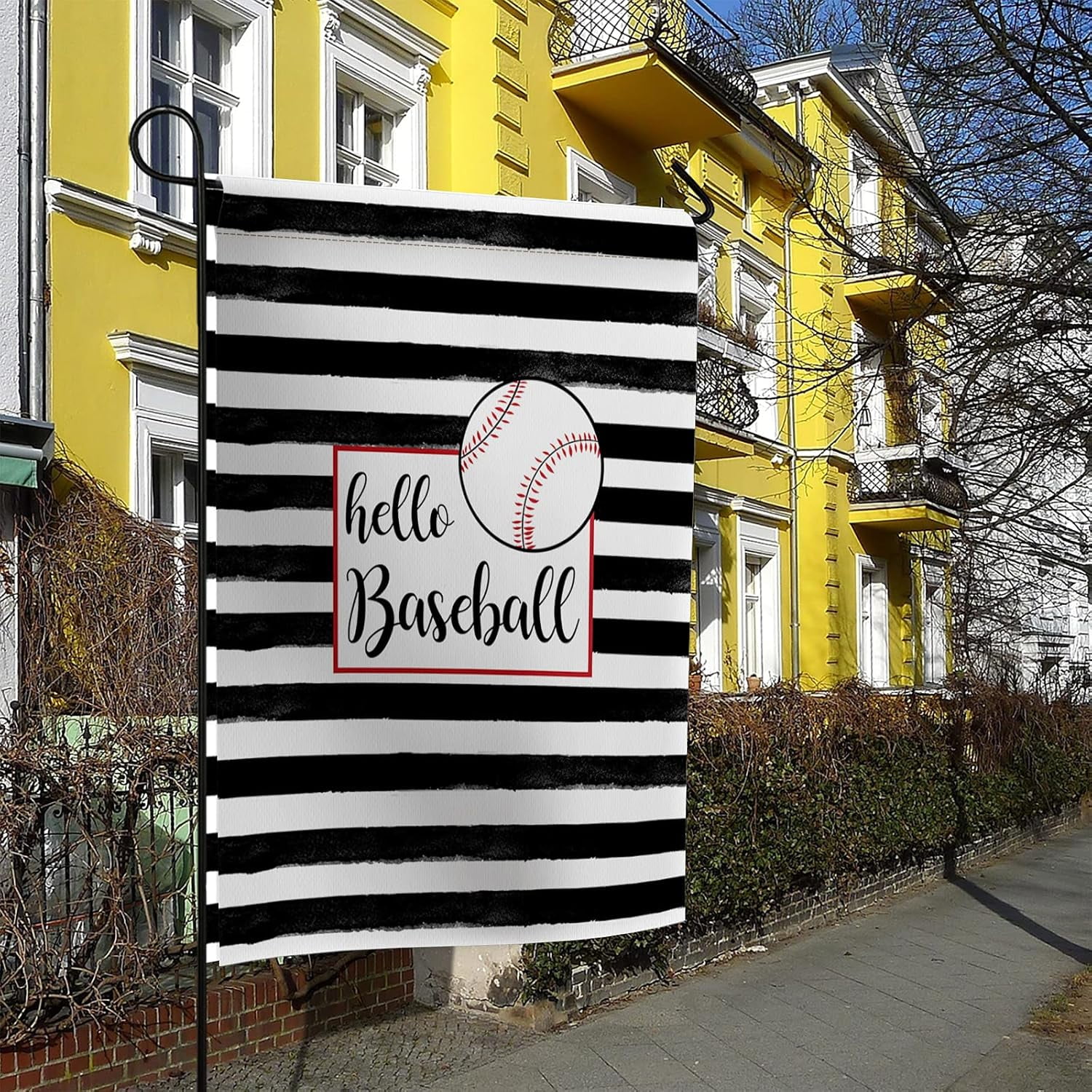 Garden Flags, Hello Baseball On Black Stripes Garden Flag, Yard Decorations Outdoor, Garden ...