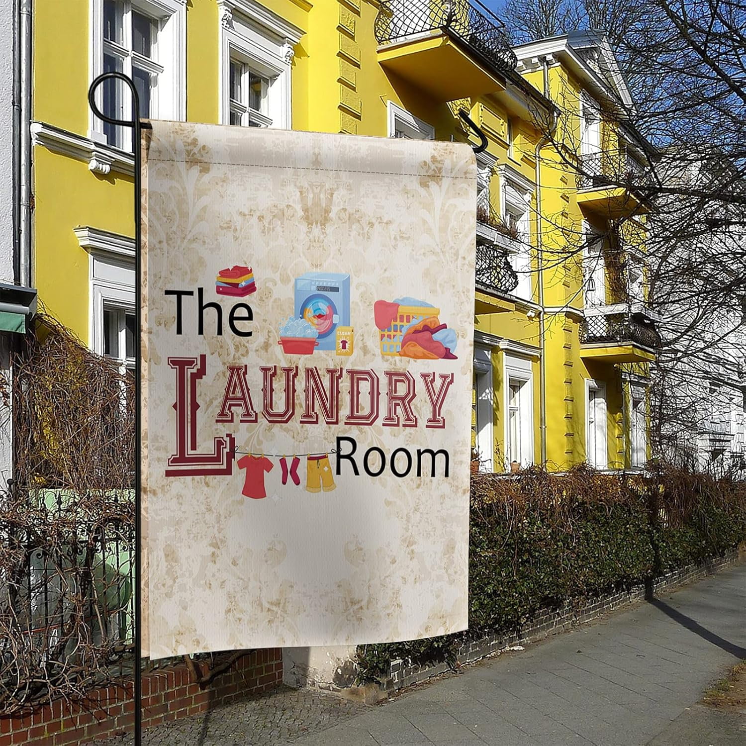 Garden Flags, Laundry Room Theme Text Wash Dry Fold Repeat Garden Flag ...