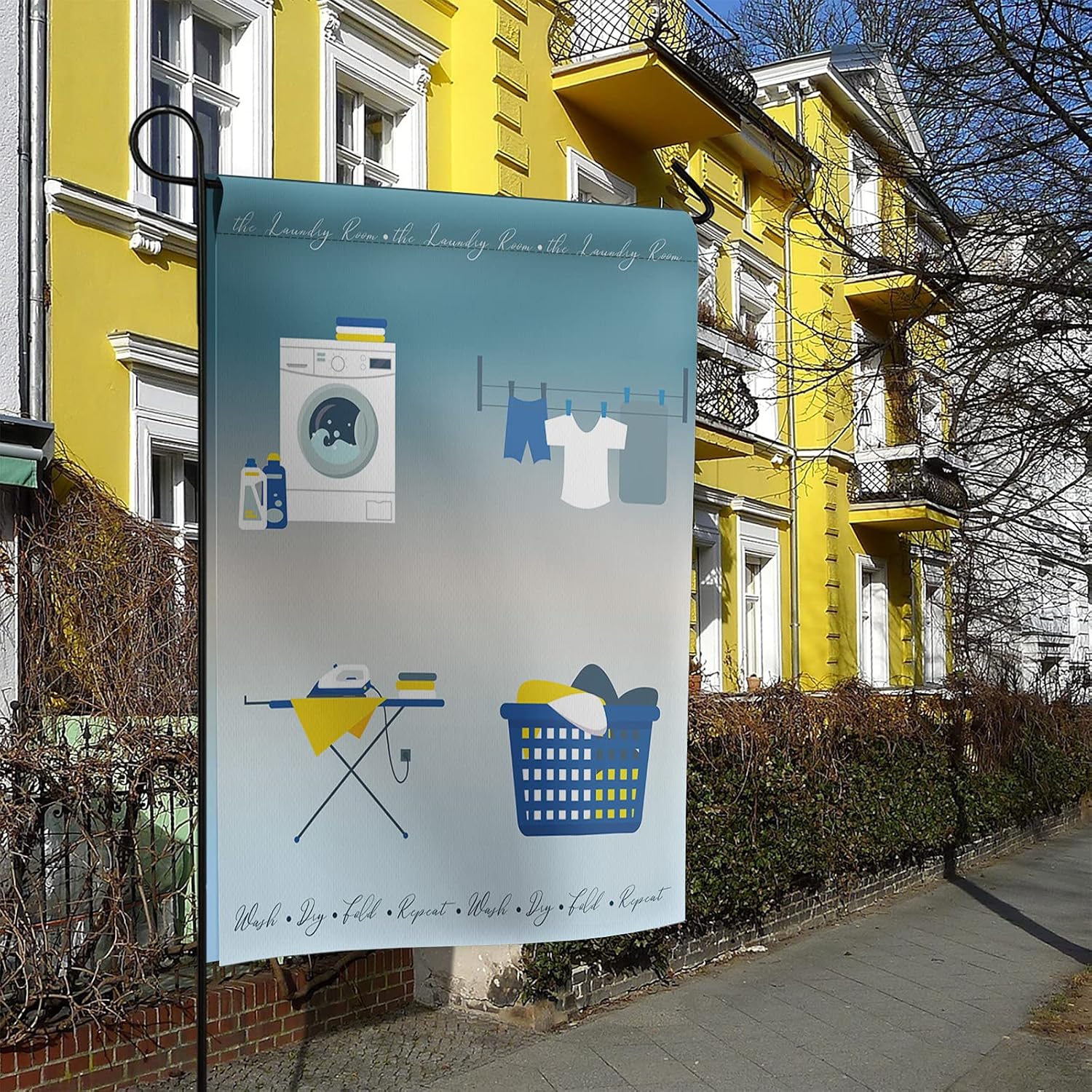 Garden Flags, Laundry Room, Washing Machine, Clothes On Blue Garden ...