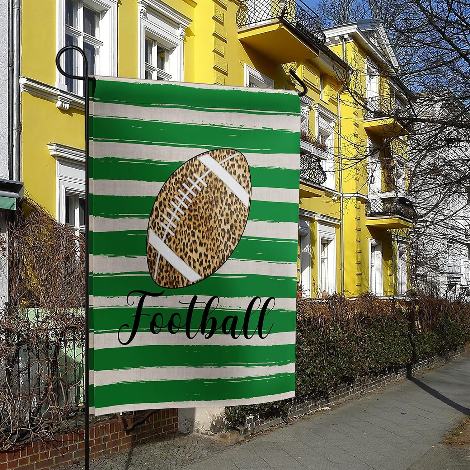 Garden Flags, Leopard Football On Green Stripes Garden Flag, Yard ...