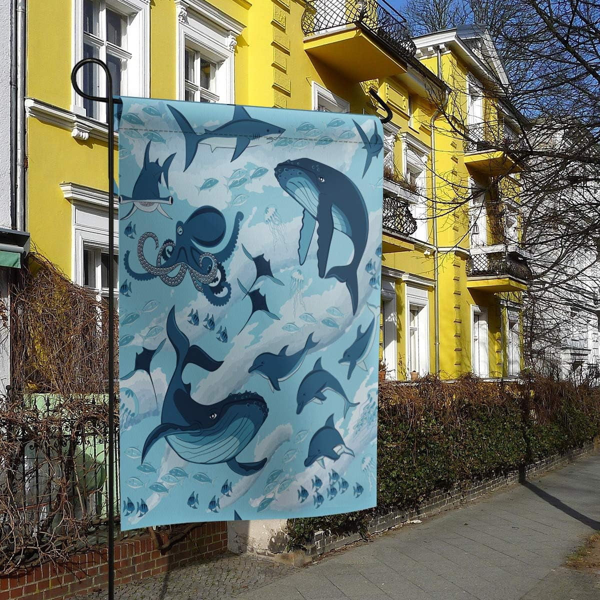 Garden Flags, Marine Shark Dolphin Octopus Jellyfish Fish Blue Garden ...
